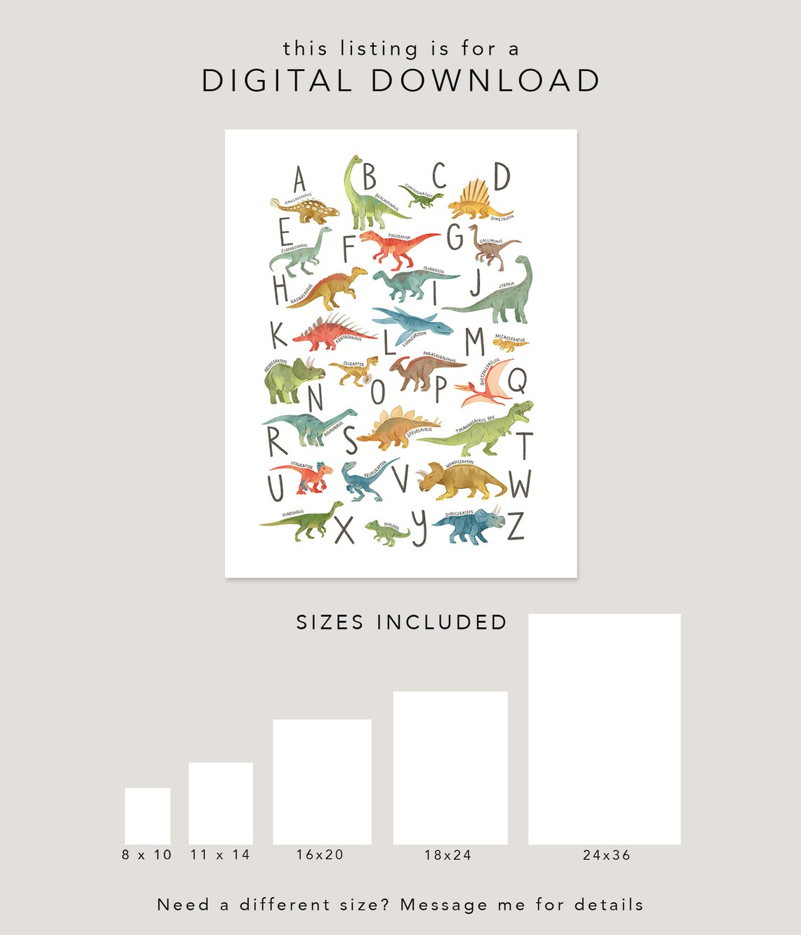 Dinosaur Alphabet Print, ABC Printable, Alphabet Print, Dinosaur ...