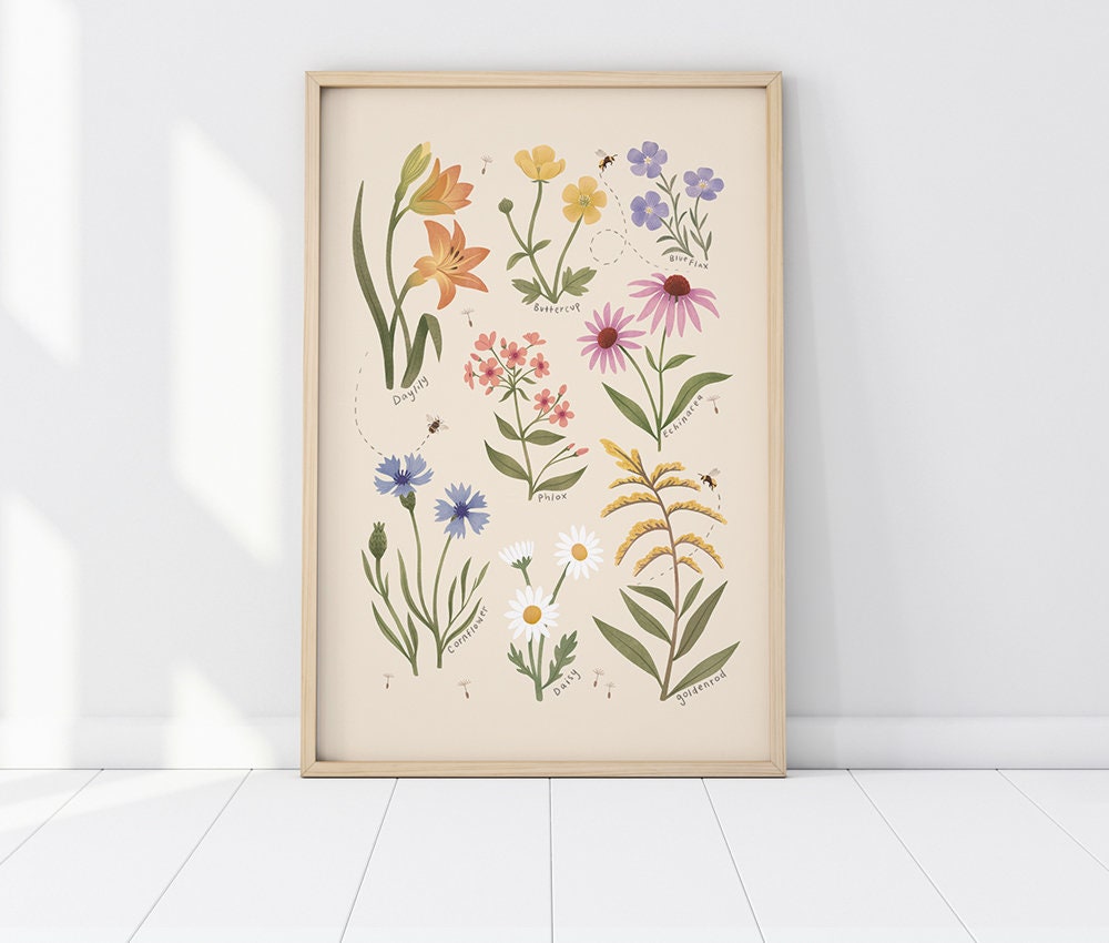 Wildflower Print Set, Wildflowers Art, Educational Poster, Wildflower ...