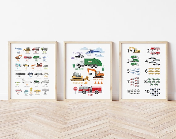 Transportation Poster Set Vehicle ABC Vehicle Art - Etsy