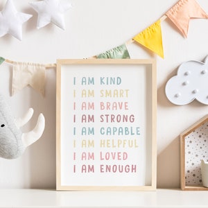 Affirmations Poster, Kids Affirmations, I Am Kind, I Am Smart ...