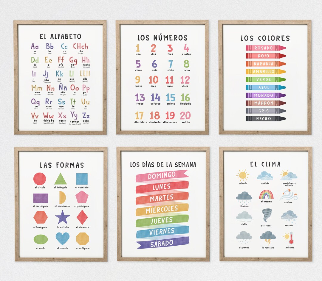 Educational Spanish Prints, Set of 6 Preschool Posters, Spanish ...