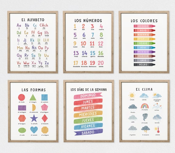 Educational Spanish Prints Set of 6 Preschool Posters | Etsy