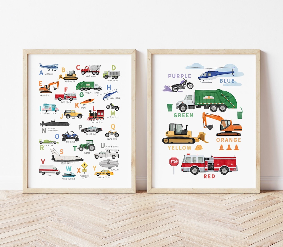Vehicle Colors, Vehicle Art, Nursery Decor, Playroom Wall Decor, Colors ...
