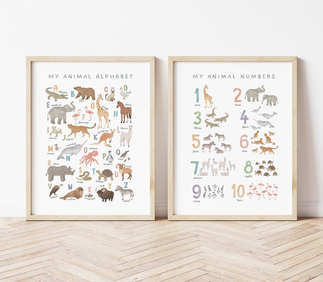Animal Alphabet Numbers Set, Animal Numbers, Animal ABC Poster ...