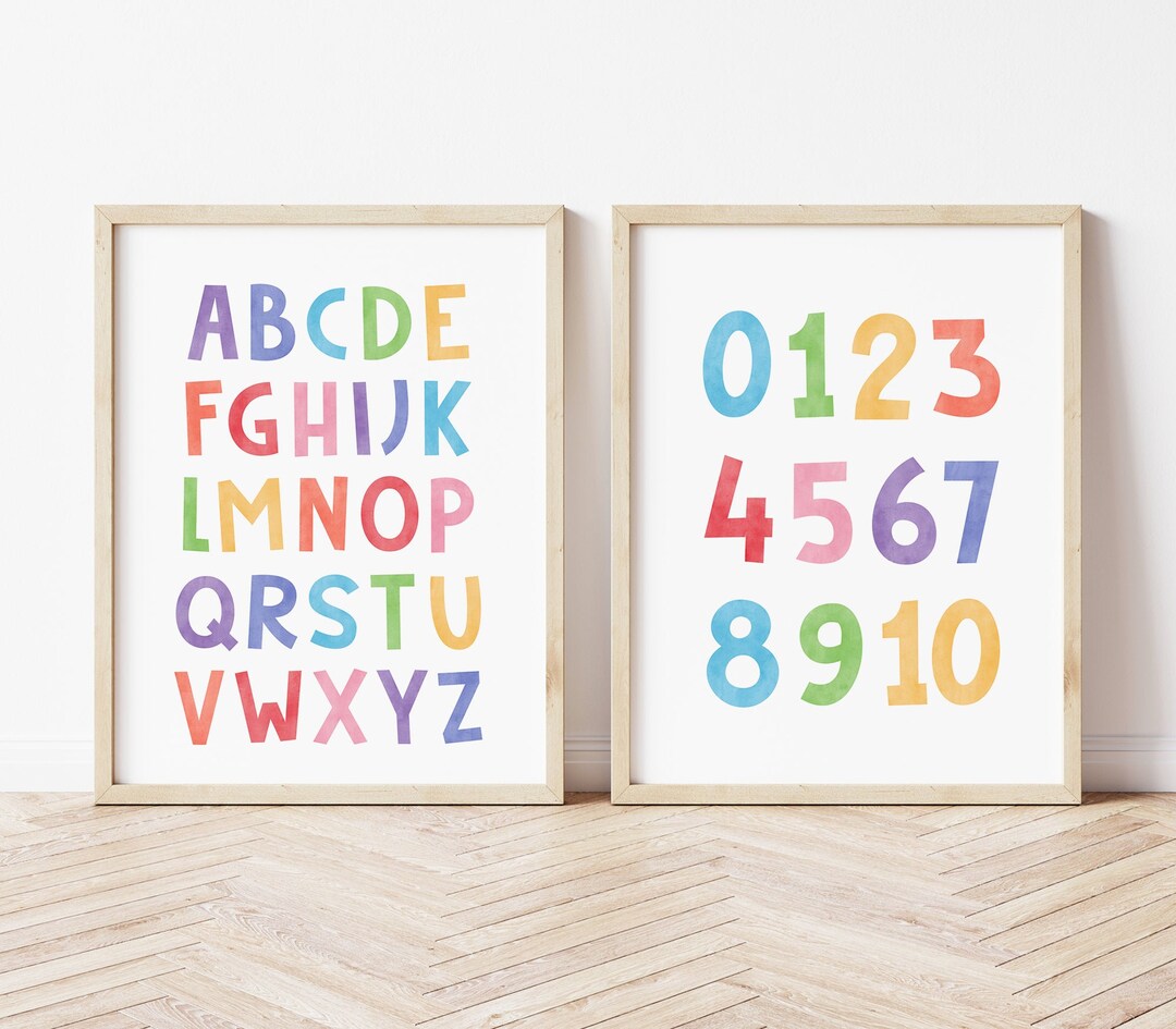 Rainbow Alphabet Numbers Poster, Nursery Alphabet Print, ABC 123 Poster ...