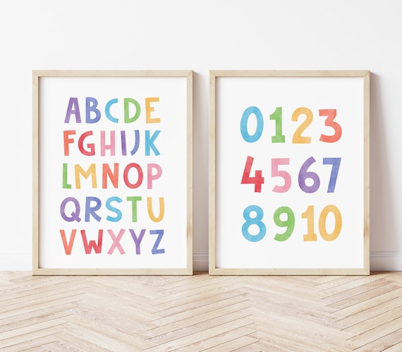 Rainbow Alphabet Numbers Poster Nursery Alphabet Print ABC | Etsy