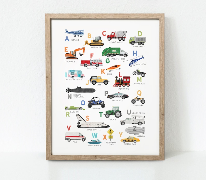 Transportation Poster Set Vehicle ABC Vehicle Art - Etsy