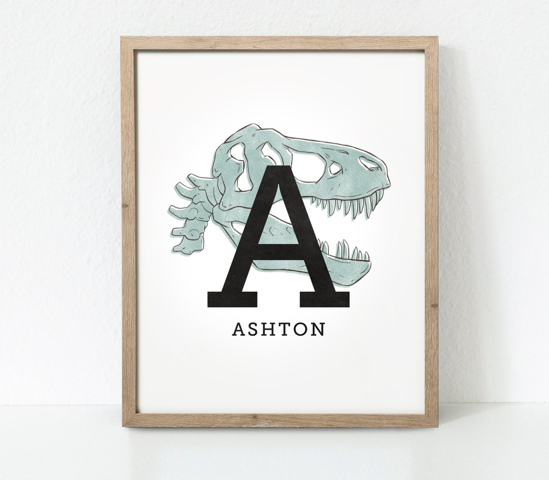 Dinosaur Wall Art, Dinosaur Printable, Custom Monogram Print, Dinosaur ...