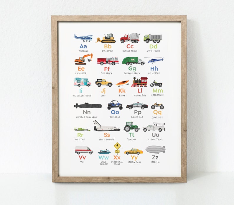 Transportation Poster Set Vehicle ABC Vehicle Art - Etsy