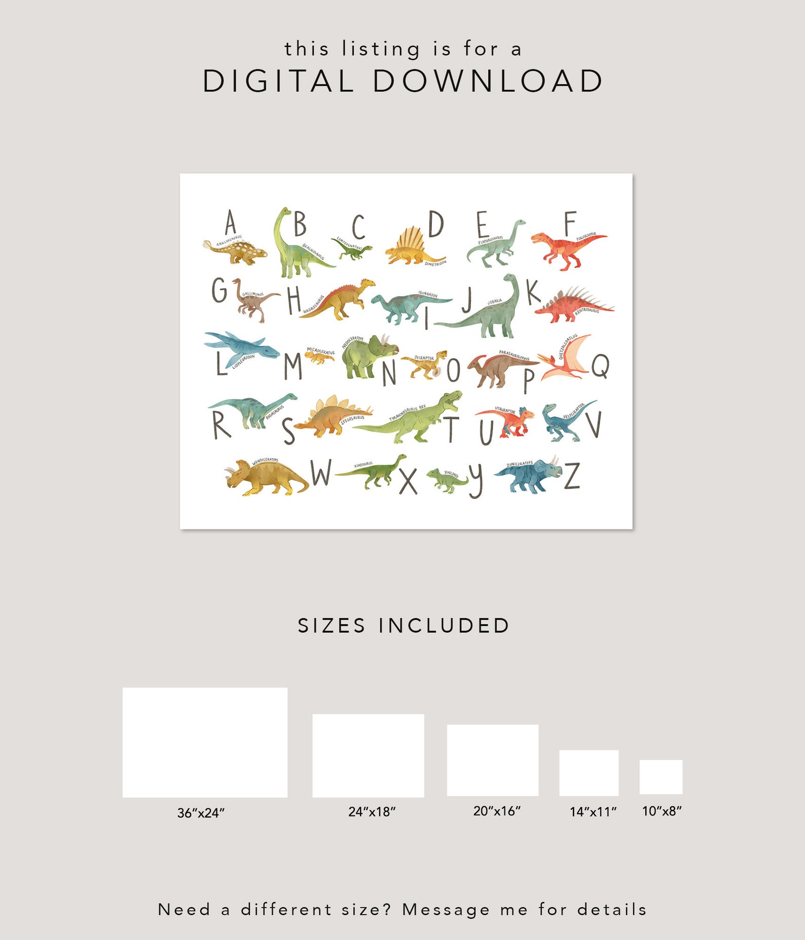Dinosaur Alphabet Print ABC Printable Alphabet Print - Etsy