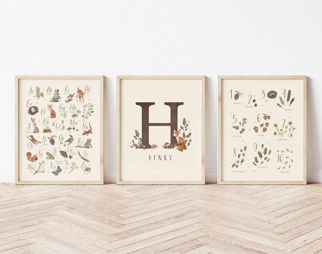 Woodland Nursery Print, Woodland Nursery, Woodland Initial, Monogram ...