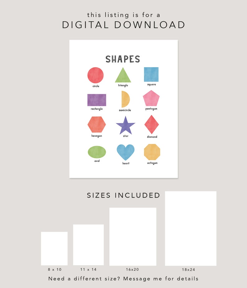 Shapes Print Educational Print Printable Wall Art Shapes | Etsy