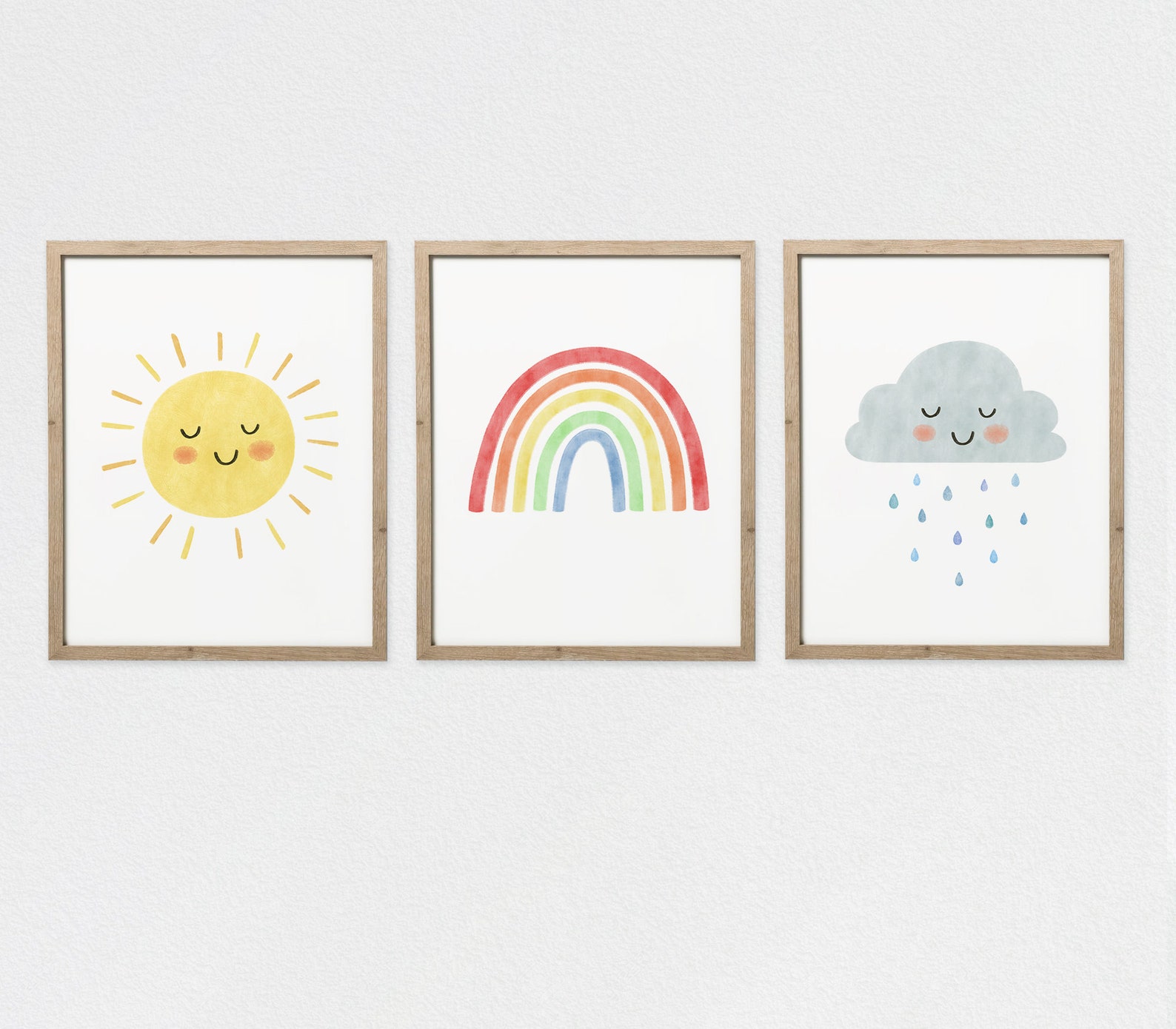 Sunshine Nursery Print Sun Rainbow Cloud Art Print Neutral | Etsy