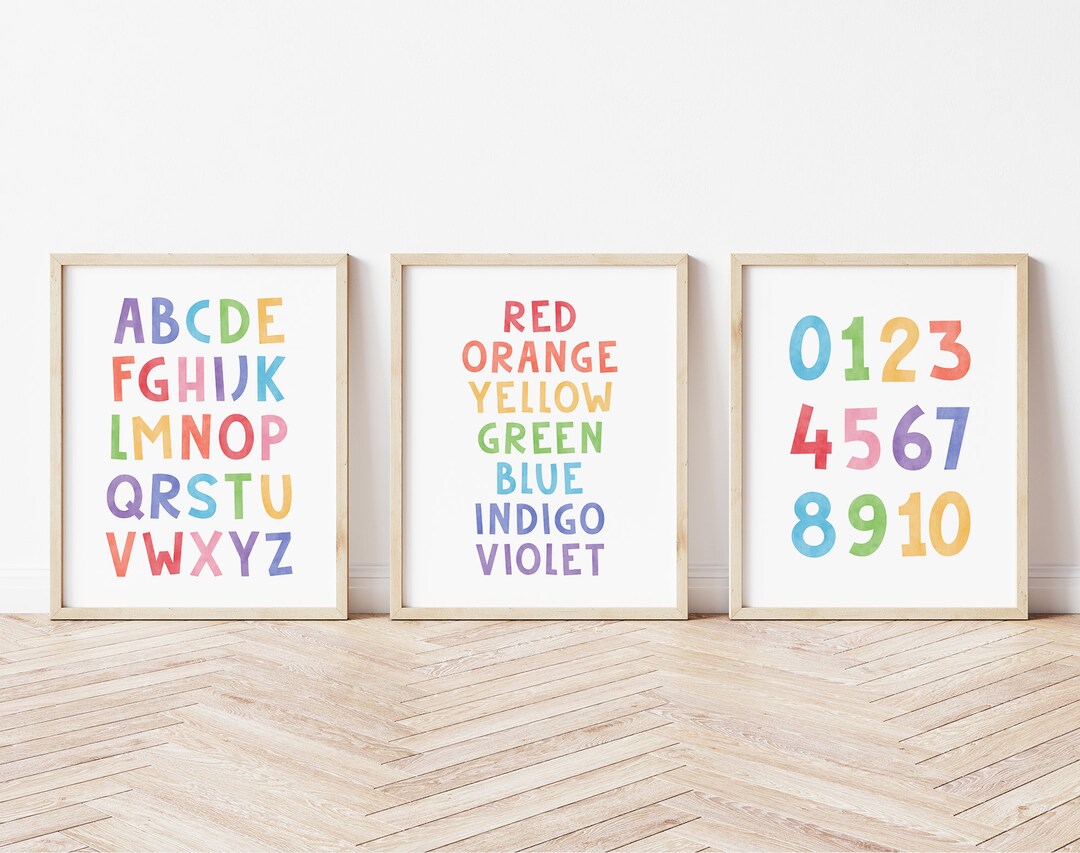 Rainbow Alphabet Numbers Colors Poster, Nursery Alphabet Print, ABC 123 ...