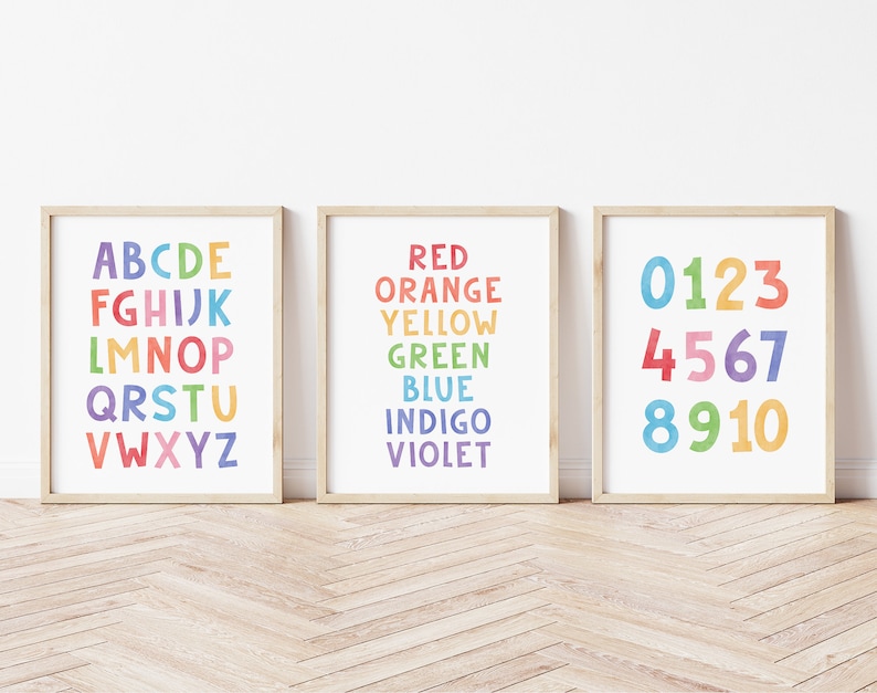 Rainbow Alphabet Numbers Colors Poster, Nursery Alphabet Print, ABC 123 ...