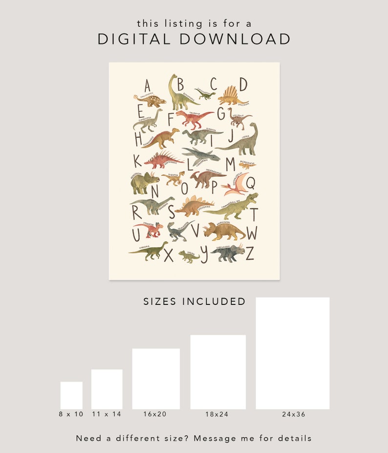 Dinosaur Alphabet Print, ABC Printable, Alphabet Print, Dinosaur ...