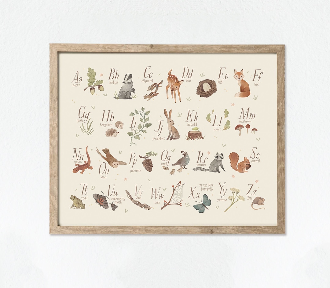 Horizontal Woodland Alphabet Poster, Landscape Woodland Alphabet Print ...