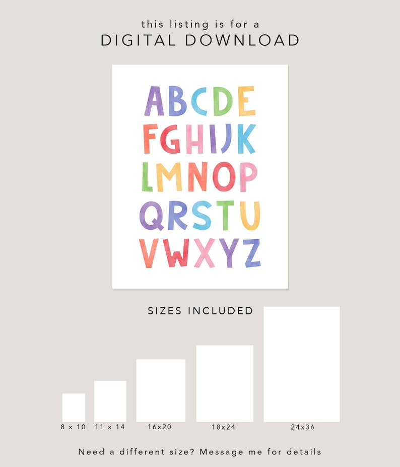 Rainbow Alphabet Poster Nursery Alphabet Print ABC Poster - Etsy