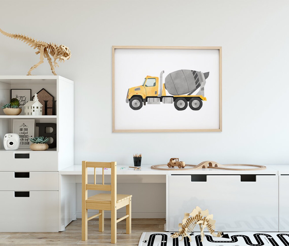Cement Mixer Print, Construction Poster, Construction Print, Playroom ...