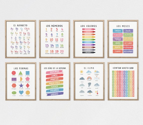 Educational Spanish Prints Set of 8 Preschool Posters - Etsy