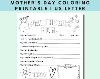 PRINTABLE All About My Mom Fill in the Blank Gift for Mother's Day Mama ...