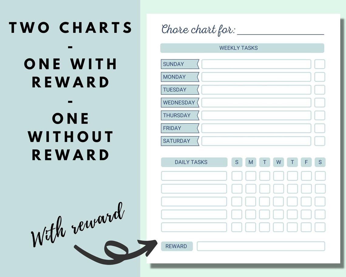 Printable Chore Chart Task List for Families Adults and - Etsy