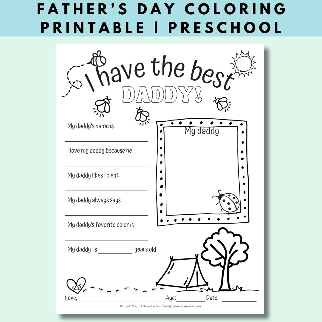 Father's Day Printable Questionnaire for Preschoolers – Instant ...