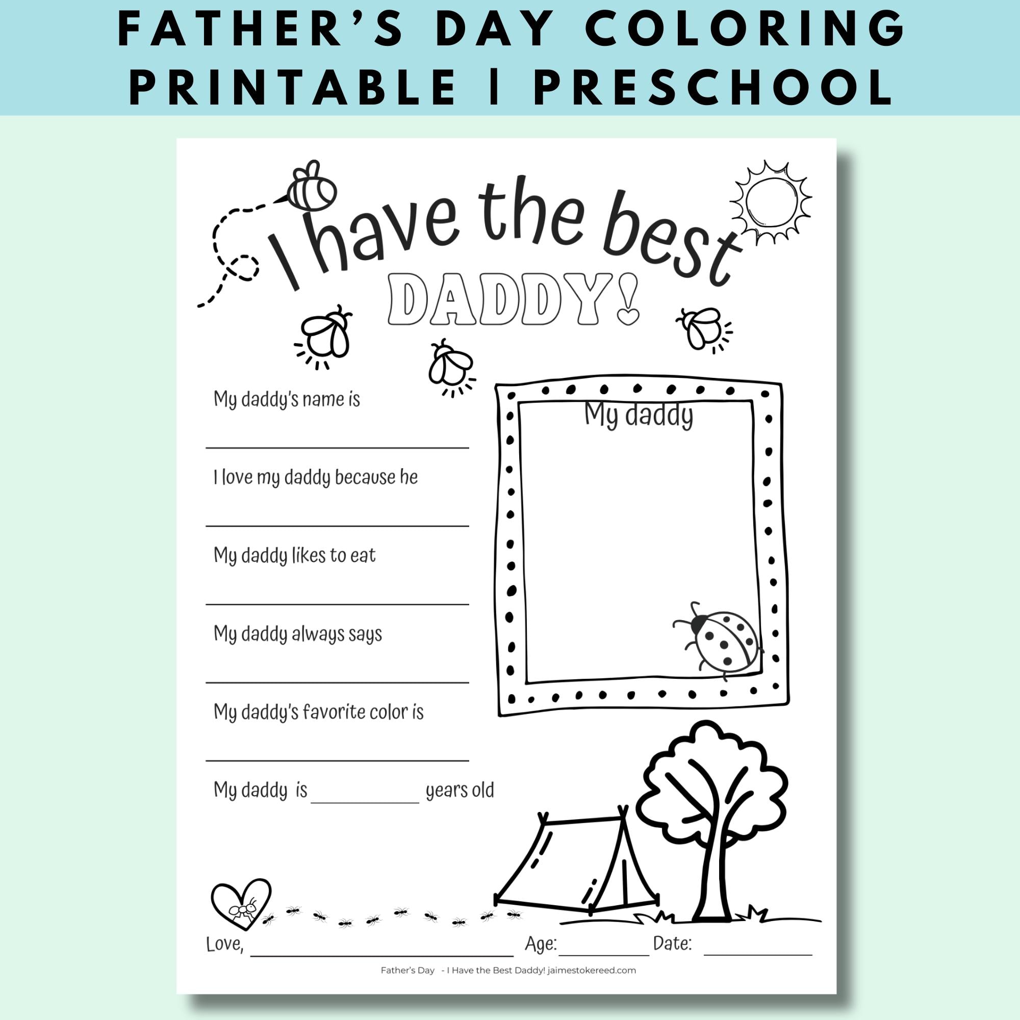 Last Minute Preschoolers Father's Day Printable Questionnaire – Instant ...