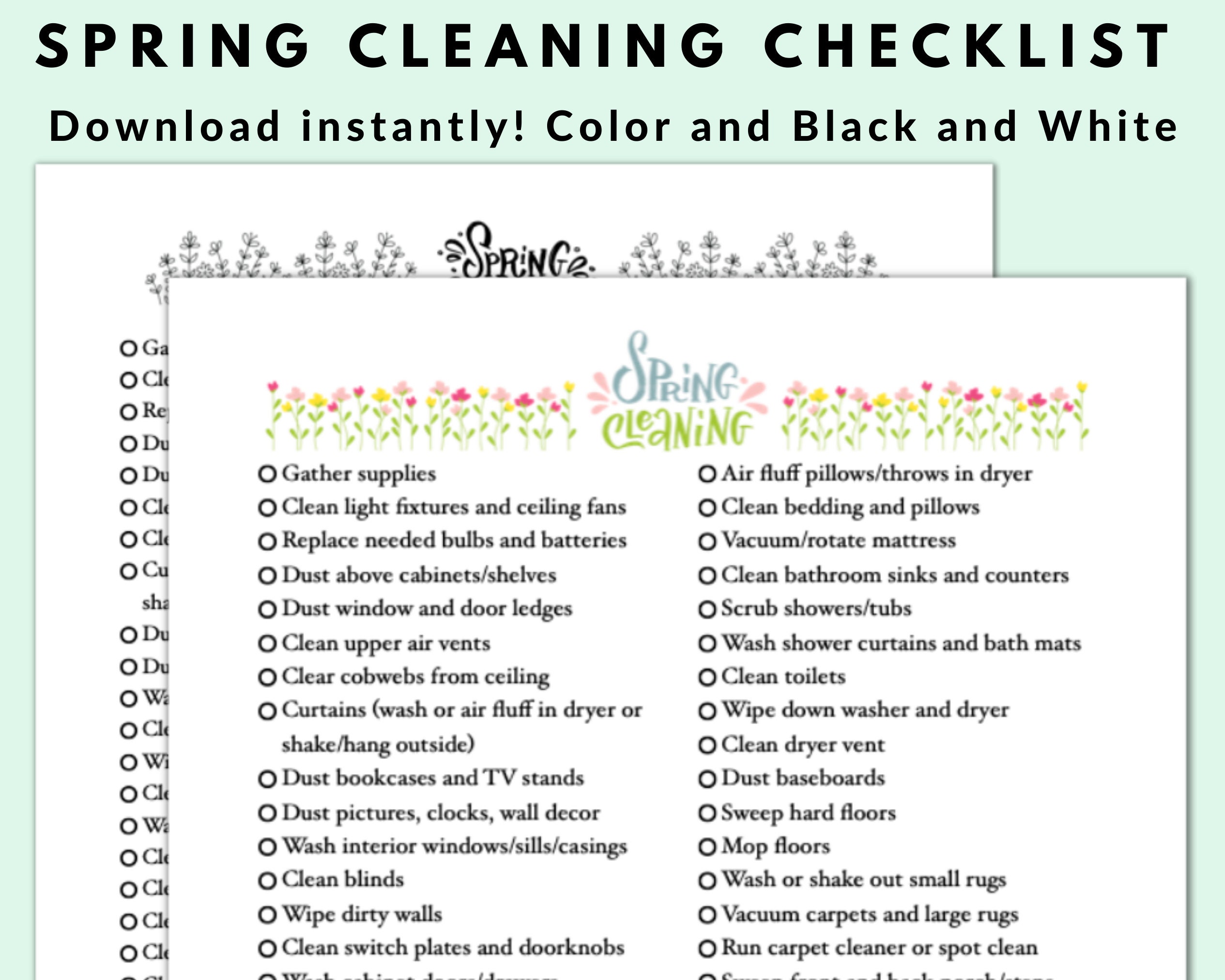 Printable Spring Cleaning Checklist Planner Plan to Clean in Color or ...