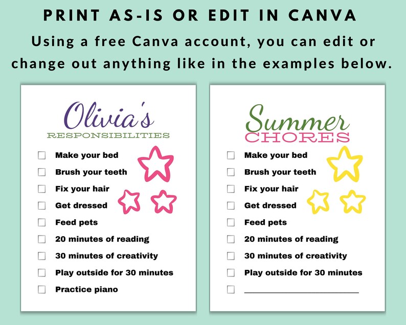 Editable Summer Routine Printable | Canva Template | Kids Chores ...