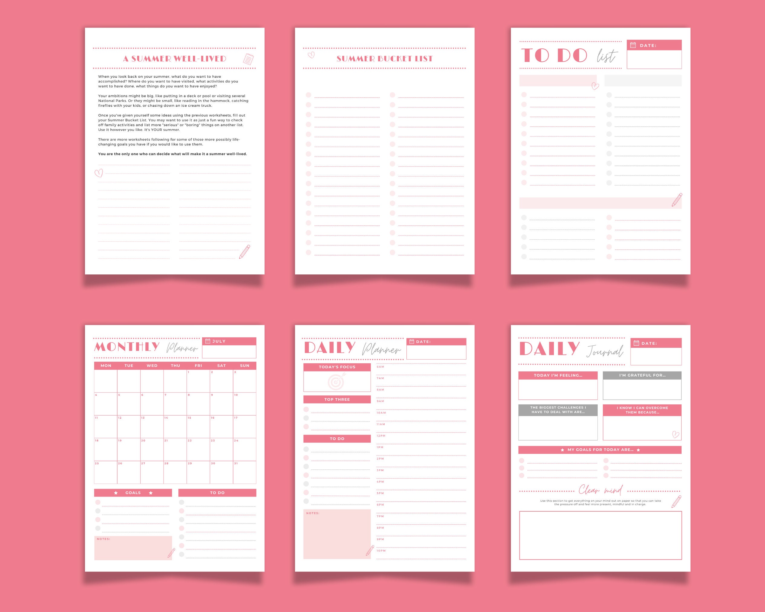 Summer Planner Adult Printable Summer Goals Bundle for Moms Quarterly ...