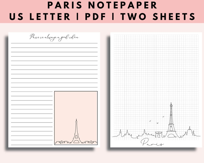 Printable Paris Notepaper | Feminine Planner Sheets | Eiffel Tower ...