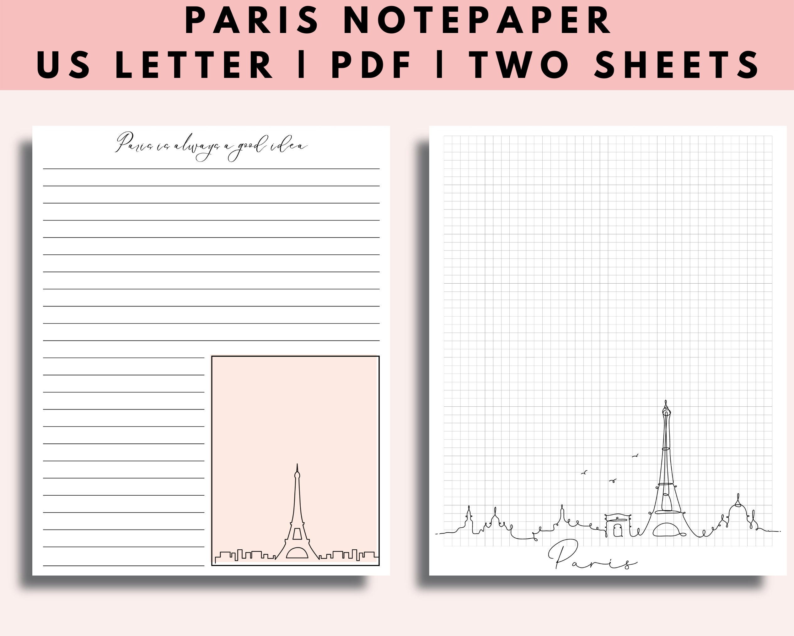 Paris Printable Notepaper – Eiffel Tower Instant Download - Lined ...