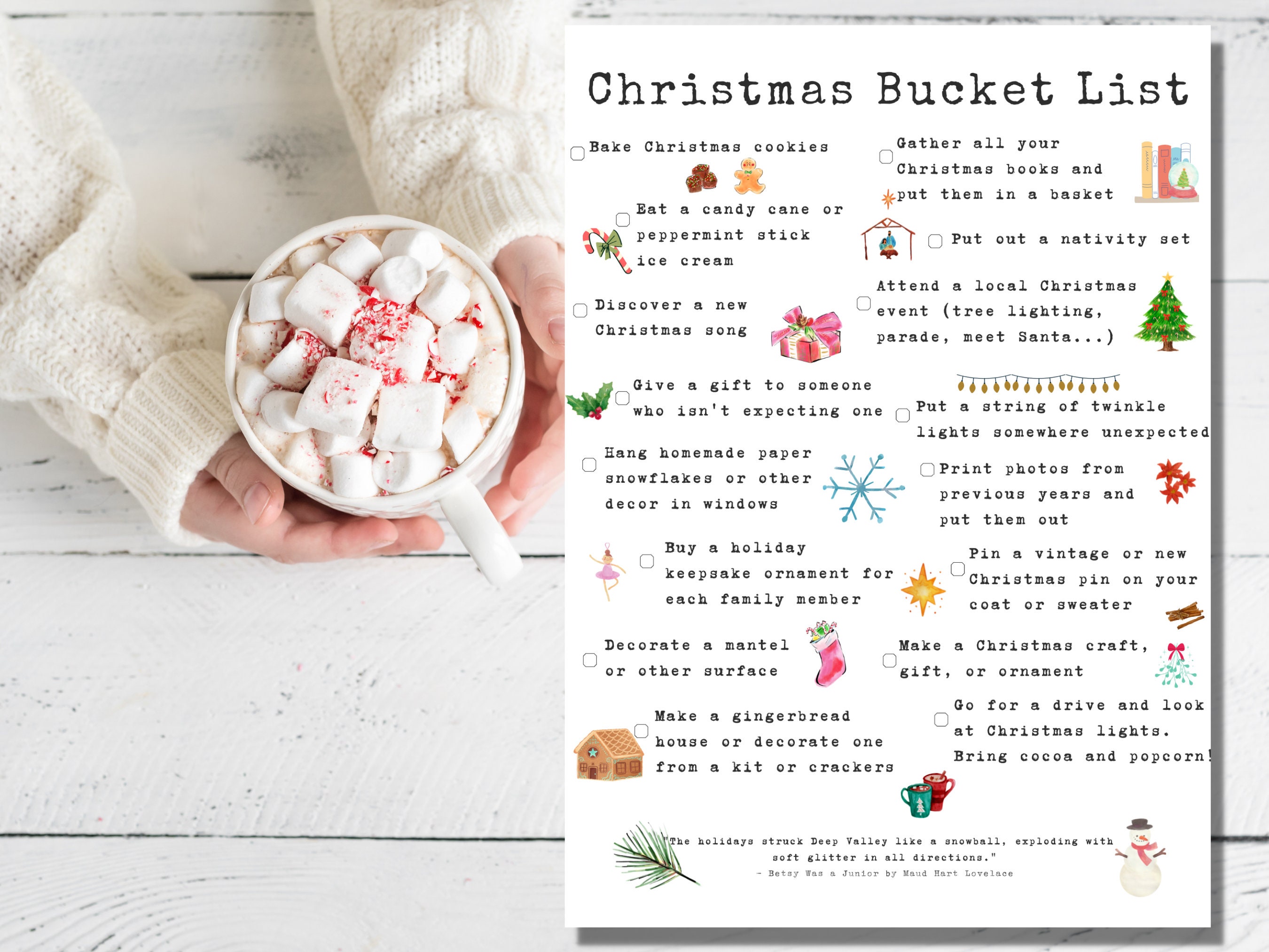 Printable Christmas Holiday Bucket List EDITABLE in Canva for Winter ...