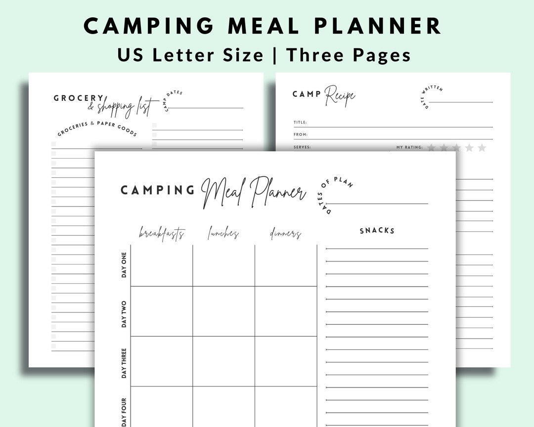 Printable Camping Meal Planner and Grocery Checklist for Glamping ...