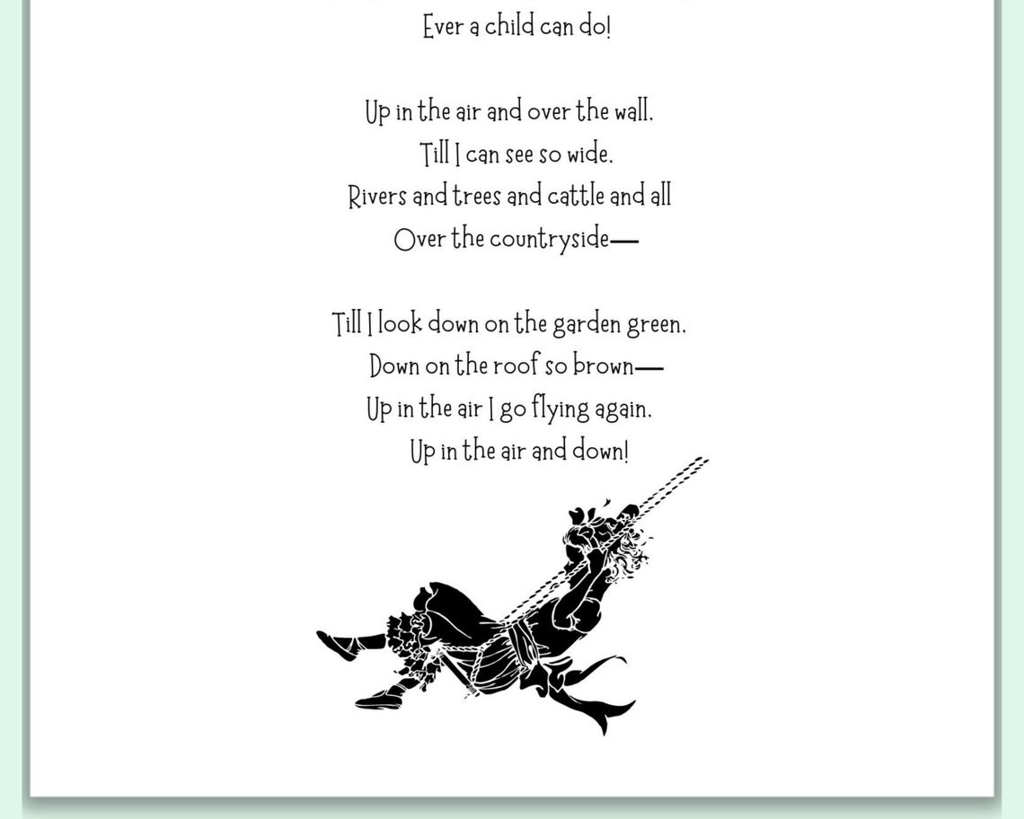 The Swing Poem Print by Robert Louis Stevenson | Digital Download ...