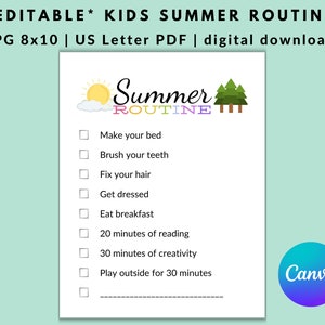 Editable Summer Routine Printable | Canva Template | Kids Chores ...