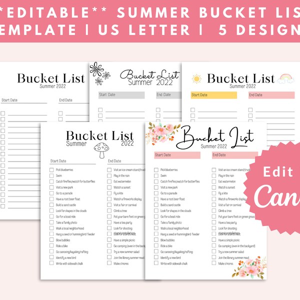 Summer Bucket List Editable Canva - Etsy