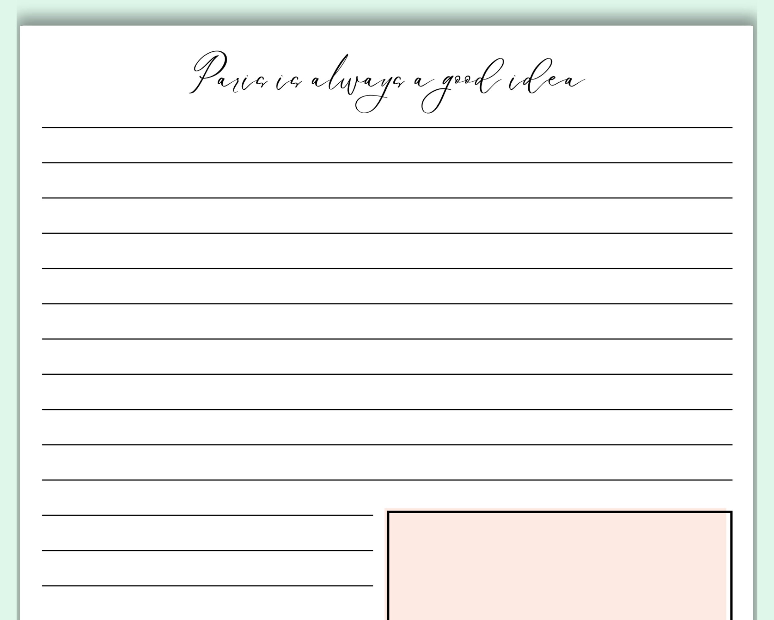 Printable Paris Notepaper | Feminine Planner Sheets | Eiffel Tower ...