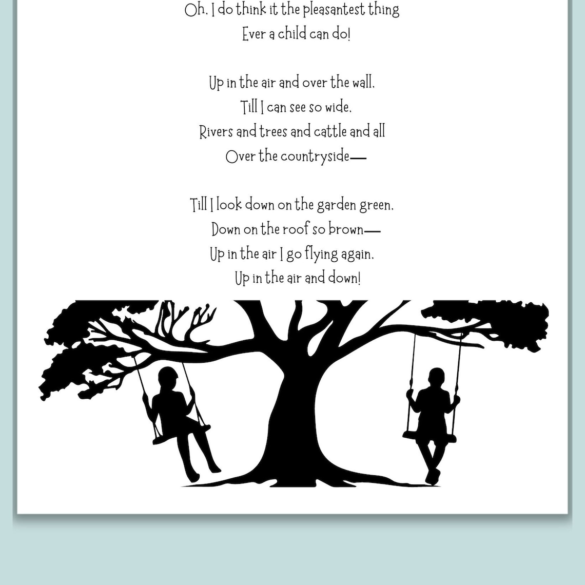 The Swing Poem Print by Robert Louis Stevenson | Digital Download ...
