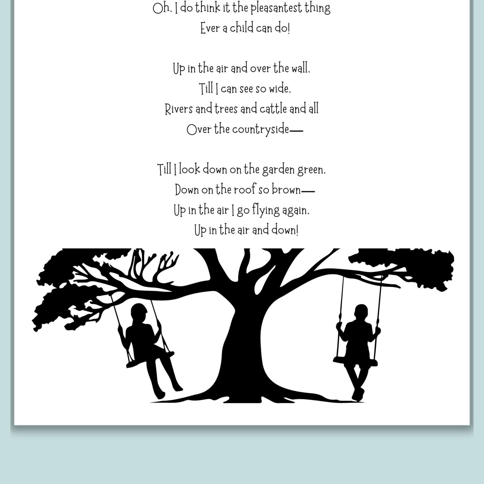 The Swing Poem Print by Robert Louis Stevenson | Digital Download ...