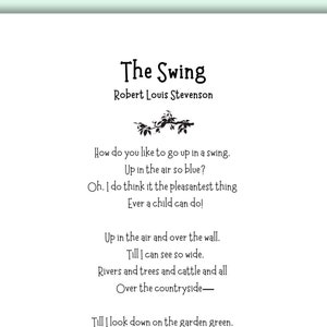 The Swing Poem Print by Robert Louis Stevenson | Digital Download ...