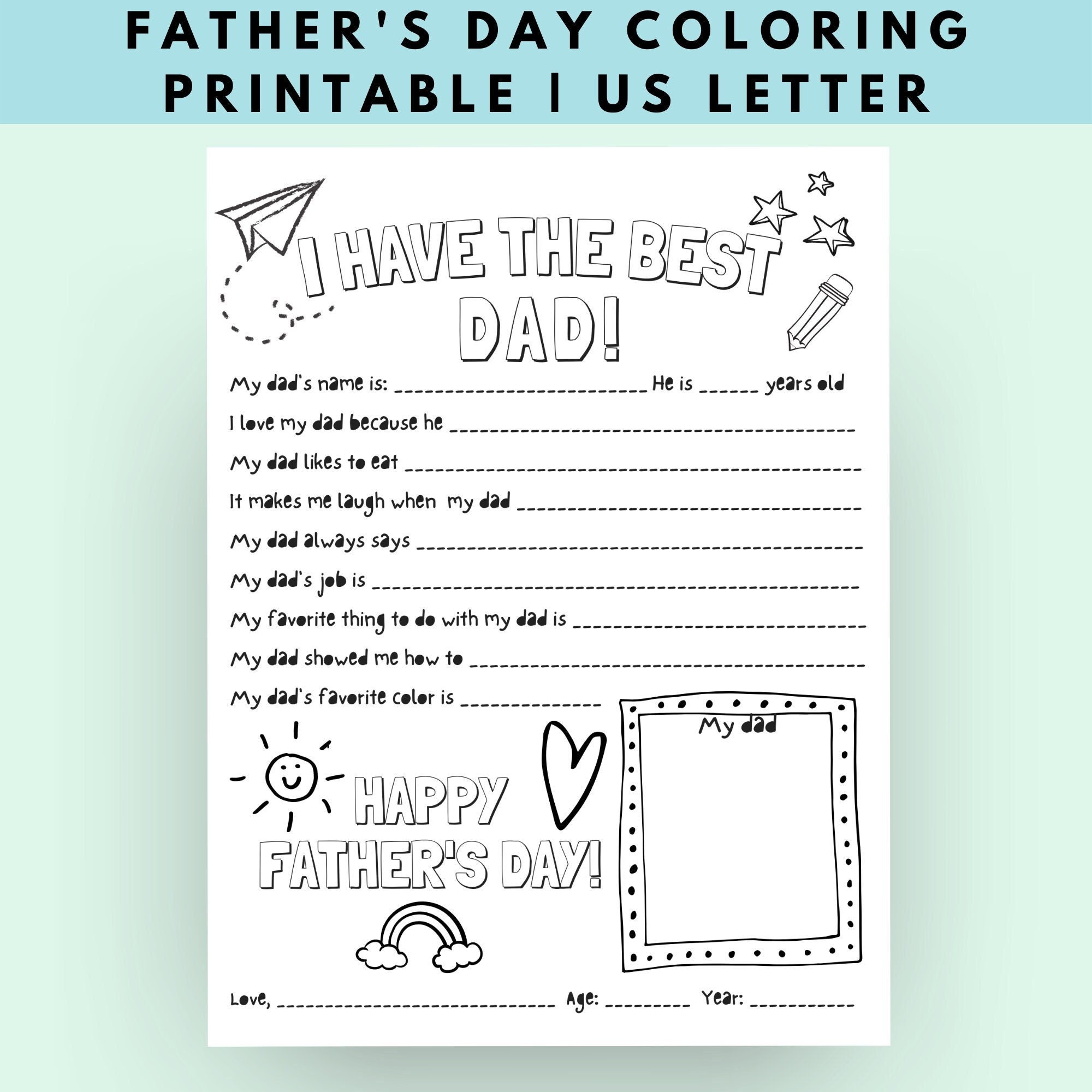 Father's Day Gift Coloring Printable Keepsake | All About Dad Interview ...