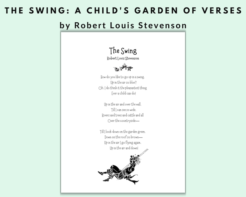 The Swing Poem Print by Robert Louis Stevenson | Digital Download ...