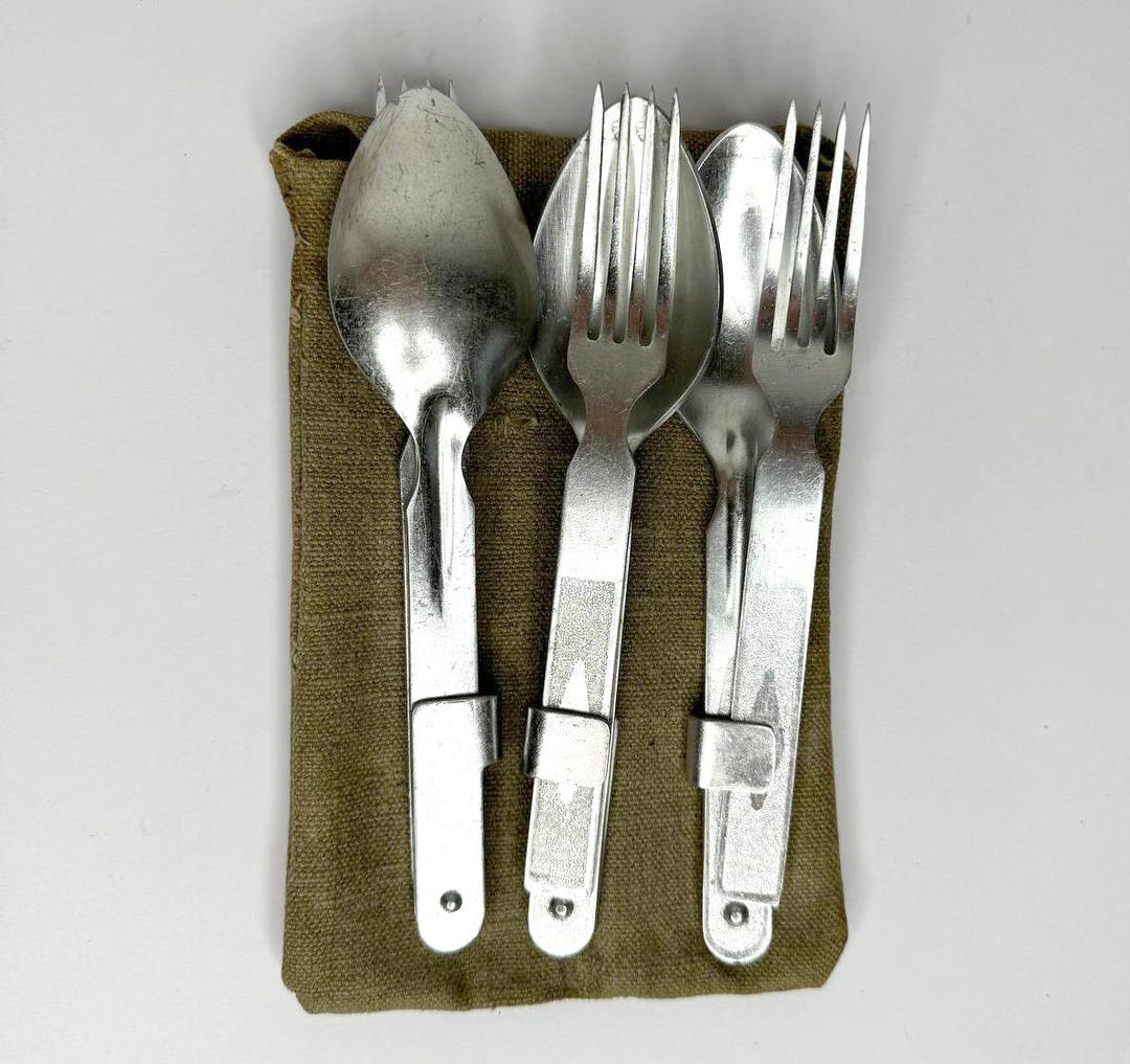 Vintage Soviet Soviet Aluminum Travel Collectible Spoon Fork Spoon Set ...