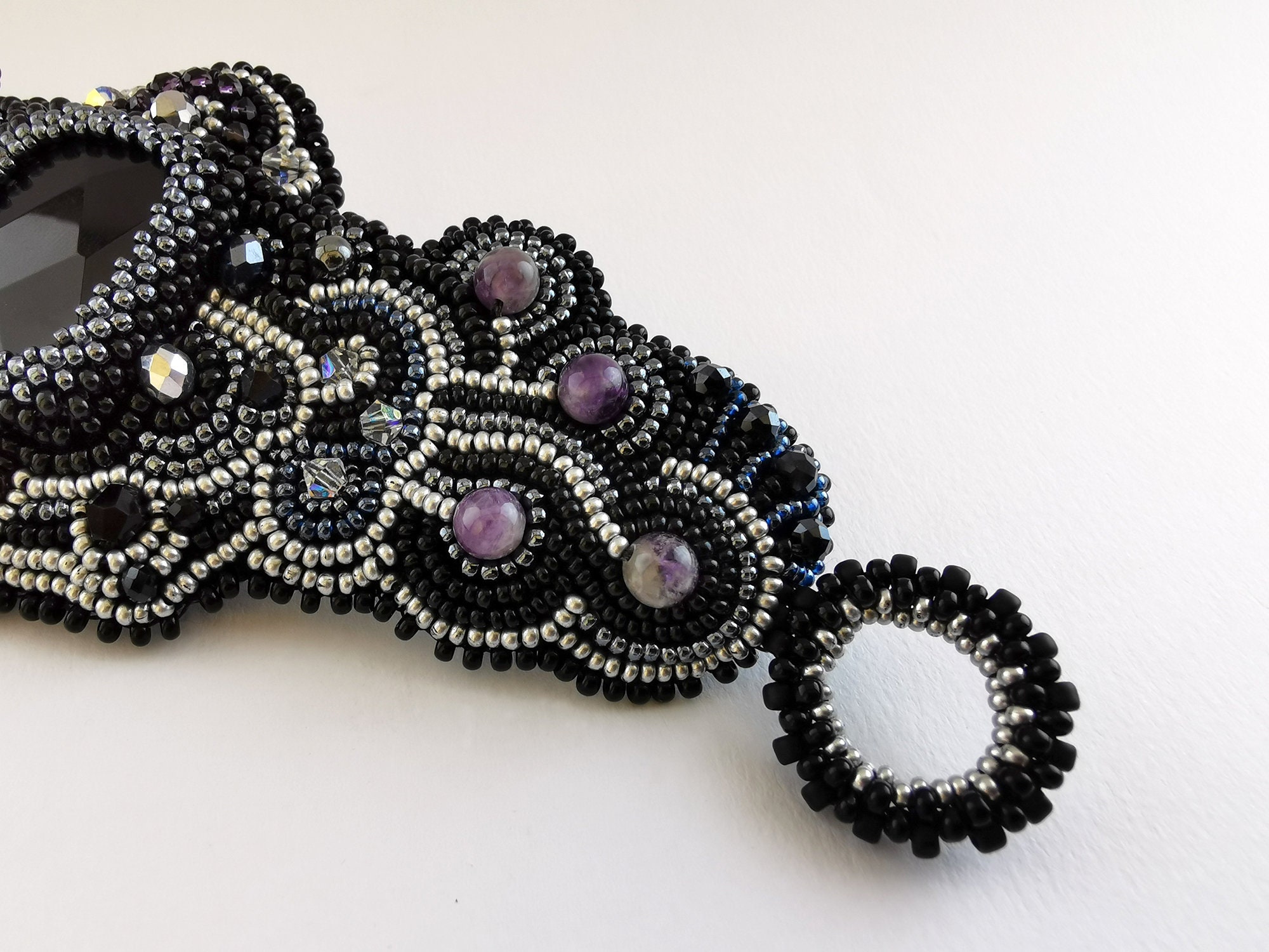 Black Beaded Cuff Bracelet. Bead Embroidered Cuff. Luxury Wide Cuff ...