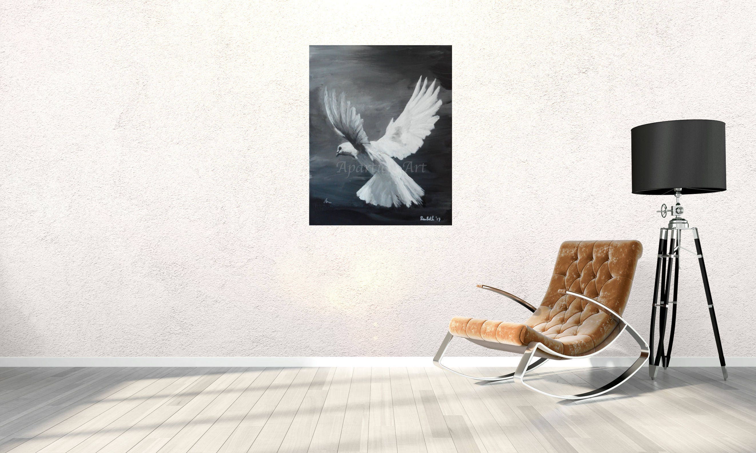 Original Acrylic Painting Flying White Dove Painting Black and White ...