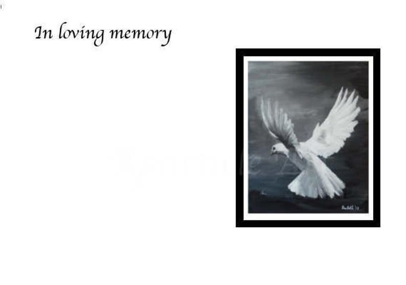 Funeral Card White Dove in Loving Memory Printable Design Label Tag Im ...
