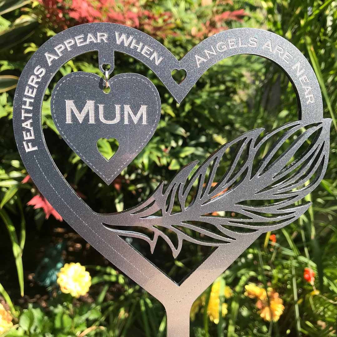 Memorial Plaque Gift Heart & Angel Feather Ornament Grave Decoration ...