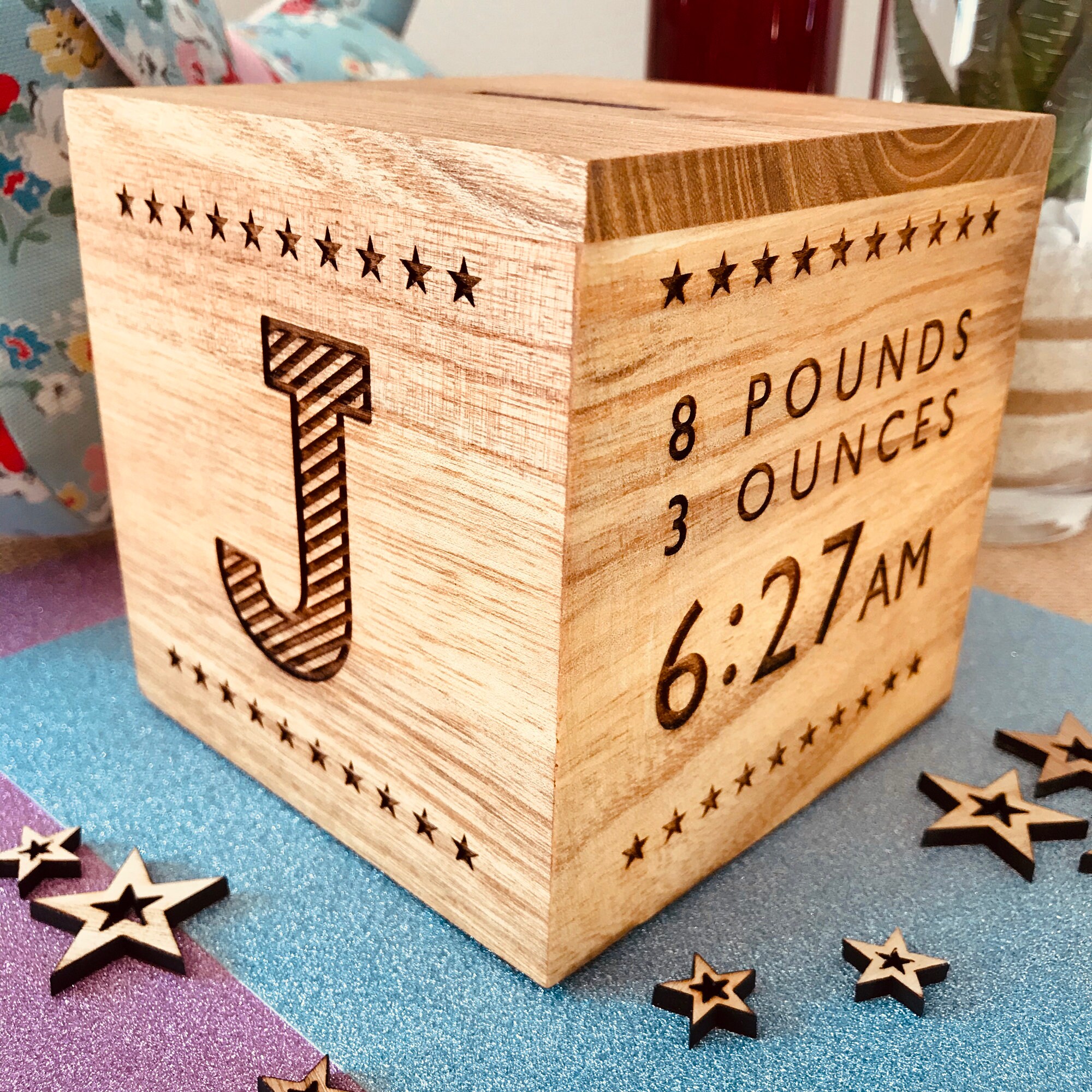 Personalised Money Box STAR BORDER Boy Girl Birth | Etsy